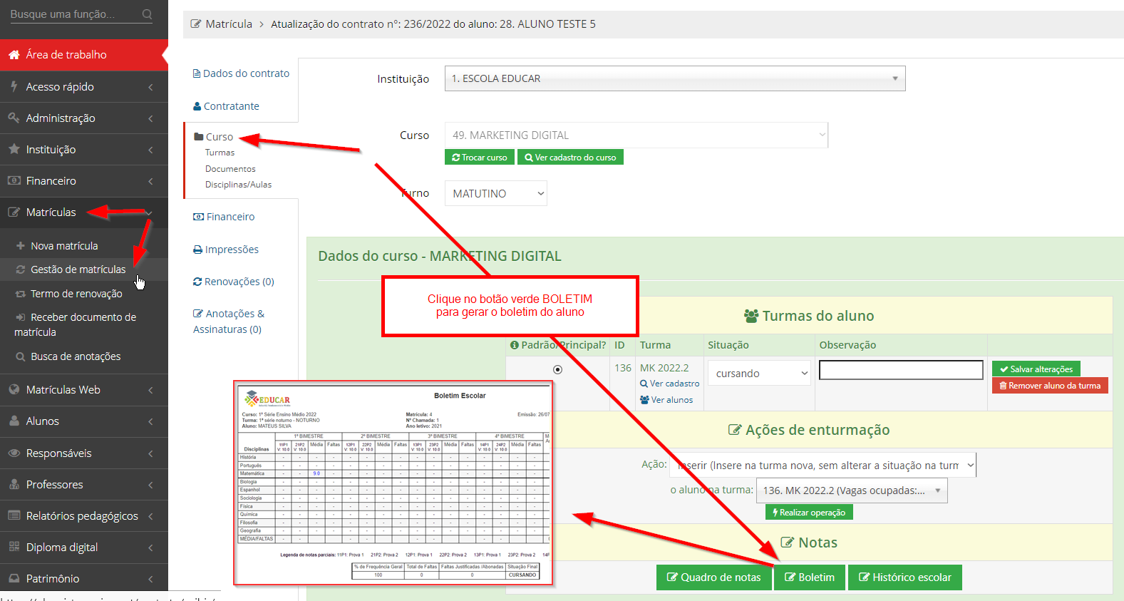 Como imprimir boletim e ficha de aproveitamento individual de um ou ...